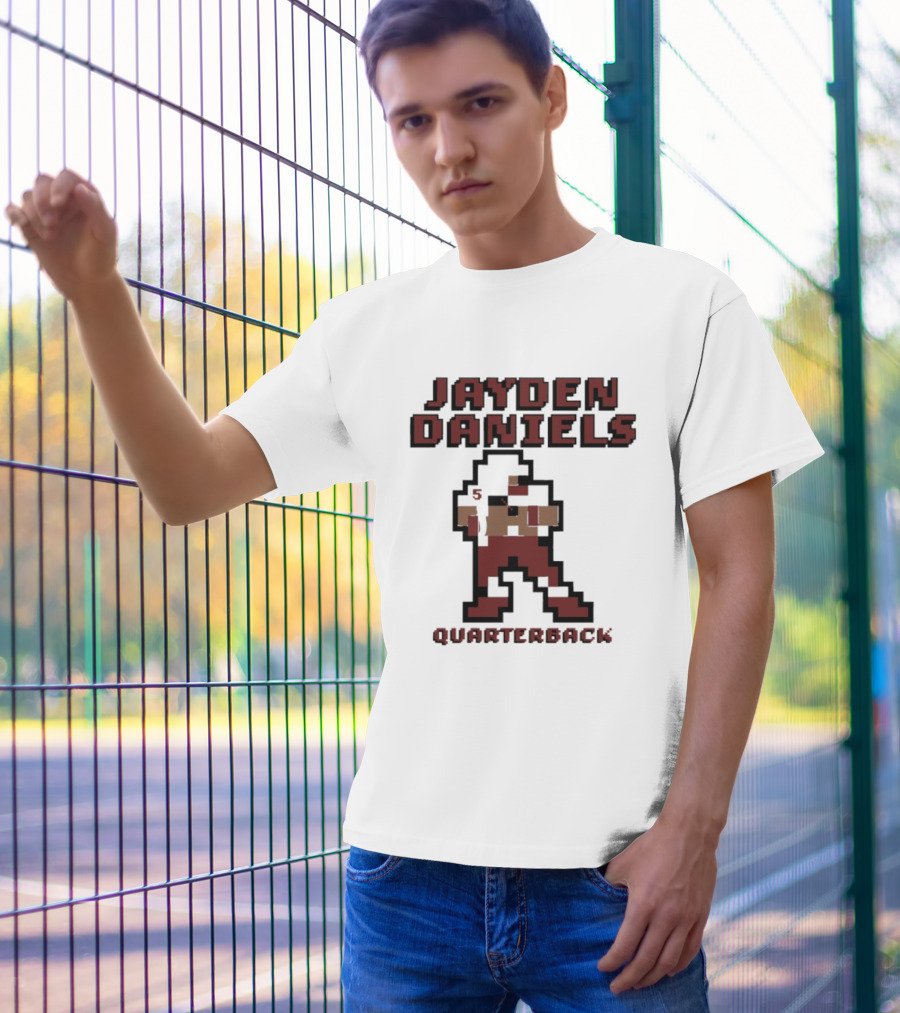 Jayden Daniels 5 Washington Commanders Quarterback Pixel T-Shirt