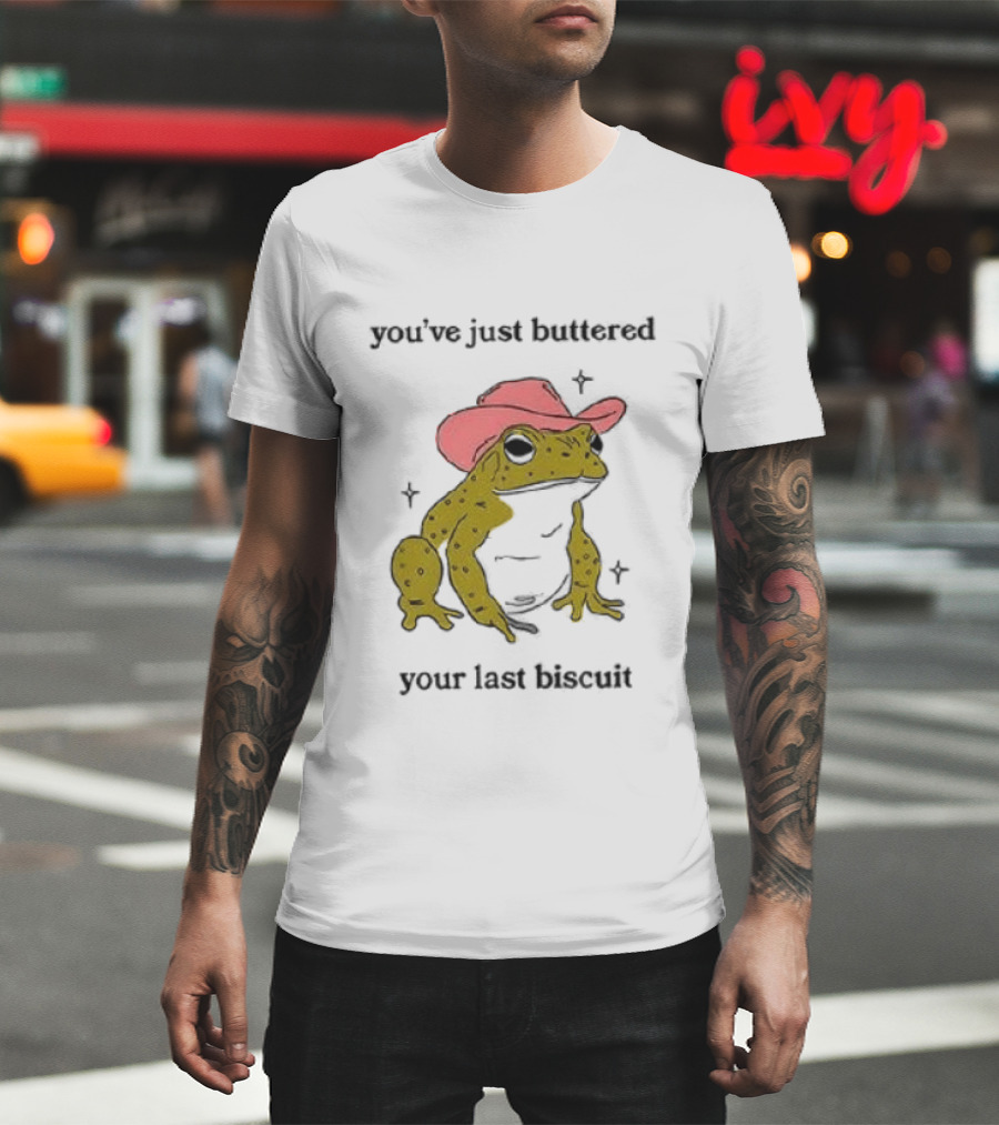 Cowboy Frog You've Just Buttered Your Last Biscuit Pink Hat T-Shirt