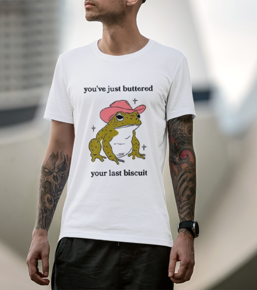 Cowboy Frog You've Just Buttered Your Last Biscuit Pink Hat T-Shirt