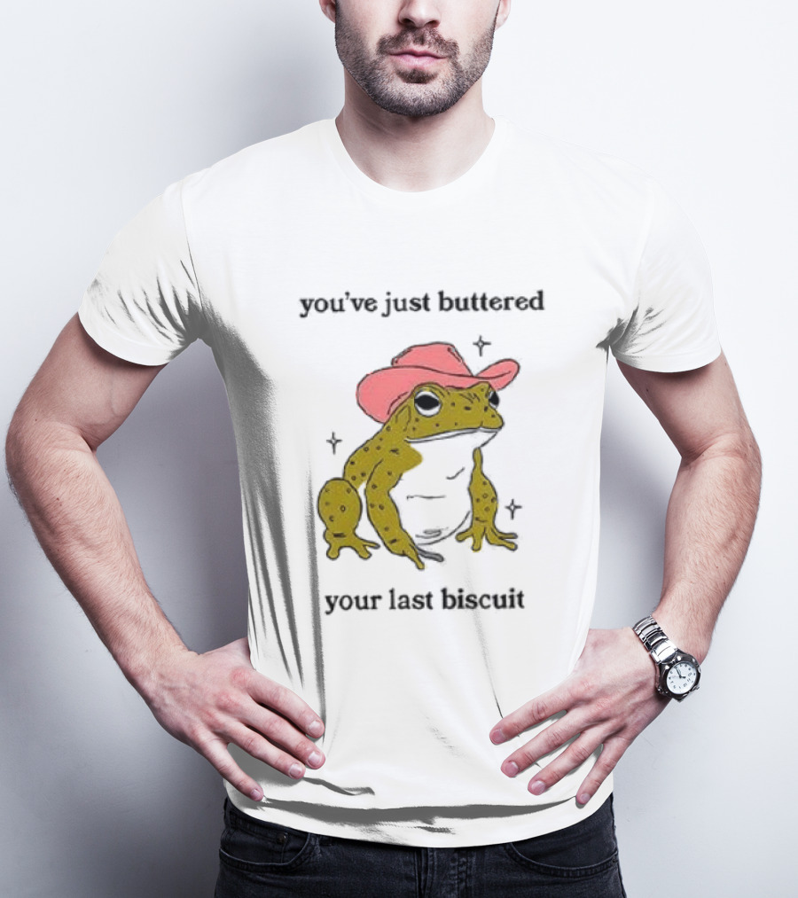 Cowboy Frog You've Just Buttered Your Last Biscuit Pink Hat T-Shirt
