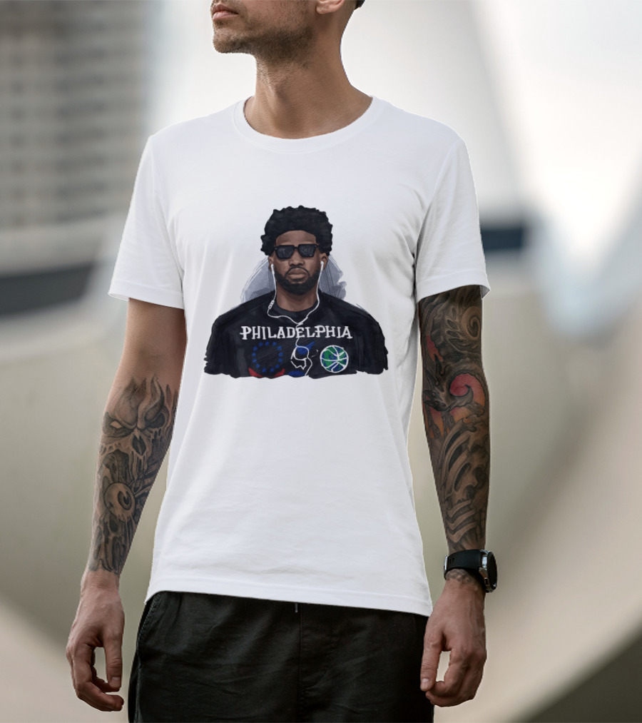 Philadelphia Joel Embiid Wired Earphones Basketball 76ers T-Shirt