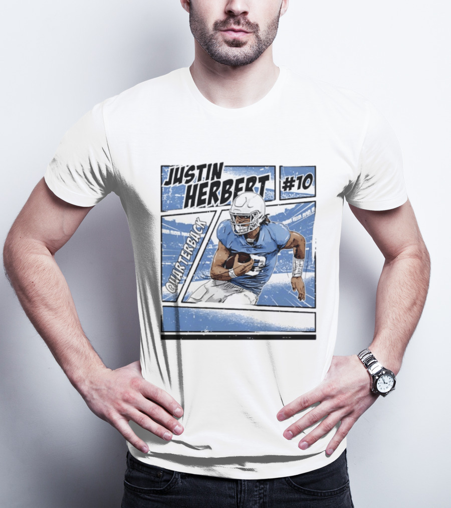 Justin Herbert #10 Quarterback Los Angeles Chargers Comic T-Shirt
