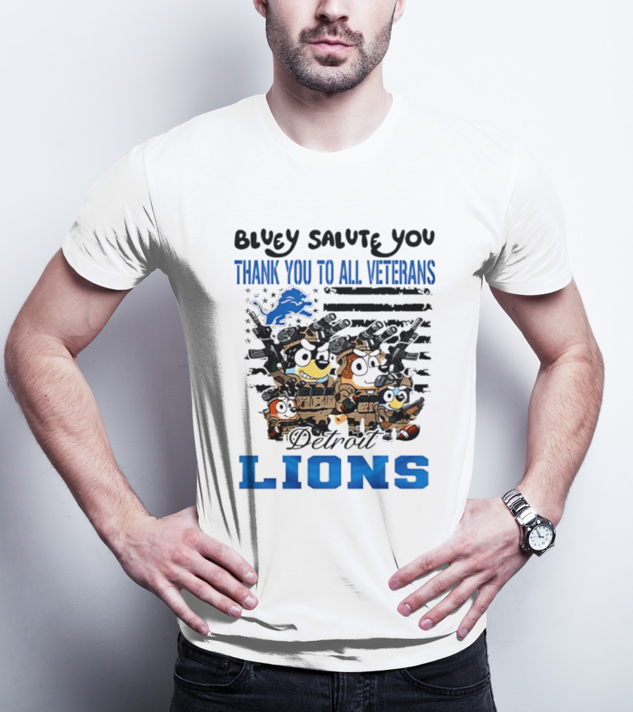 Bluey Salute You Thank You To All Veterans Detroit Lions T-Shirt