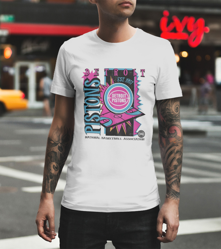 Detroit Pistons 1957 Est. Neon National Basketball Association Court T-Shirt