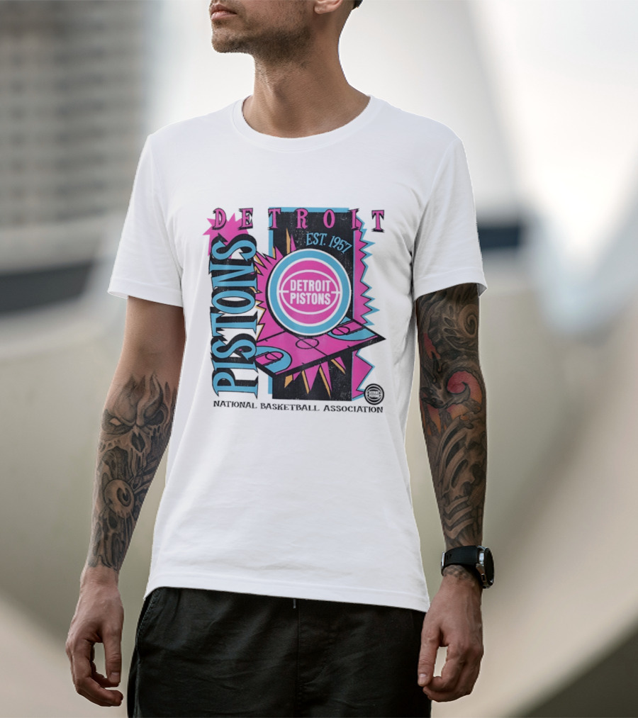 Detroit Pistons 1957 Est. Neon National Basketball Association Court T-Shirt