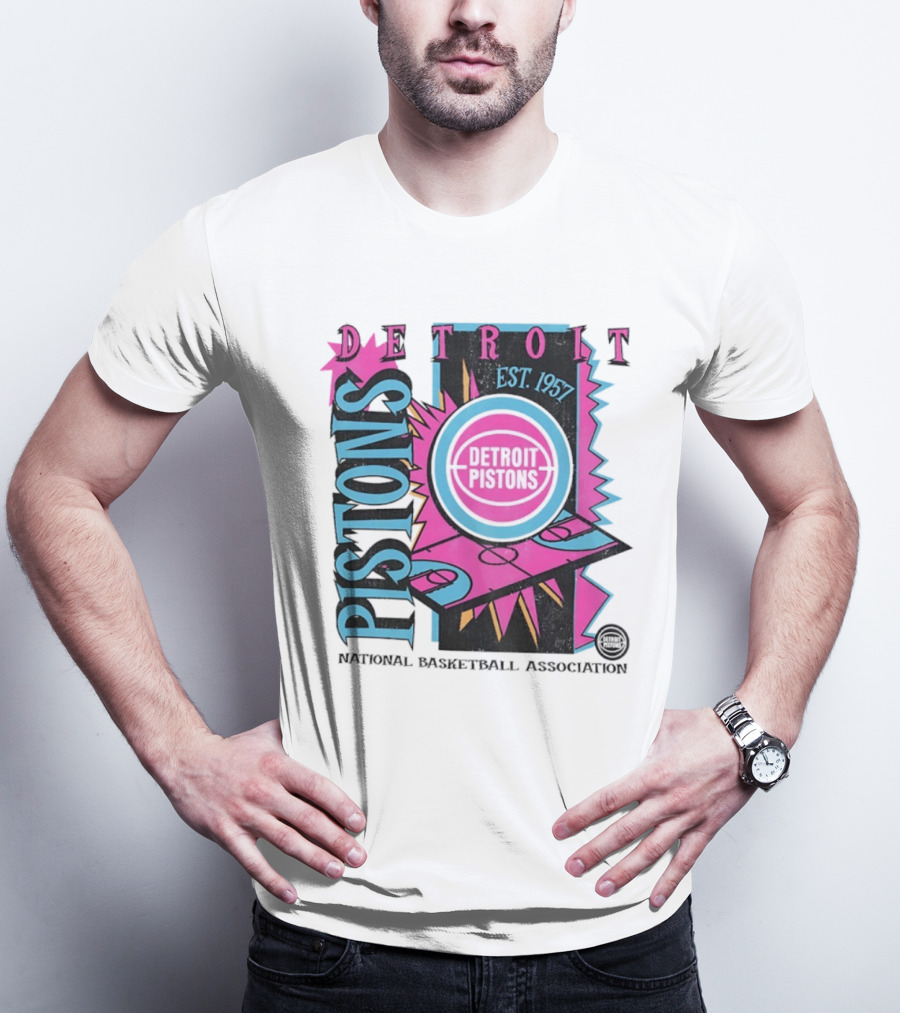 Detroit Pistons 1957 Est. Neon National Basketball Association Court T-Shirt