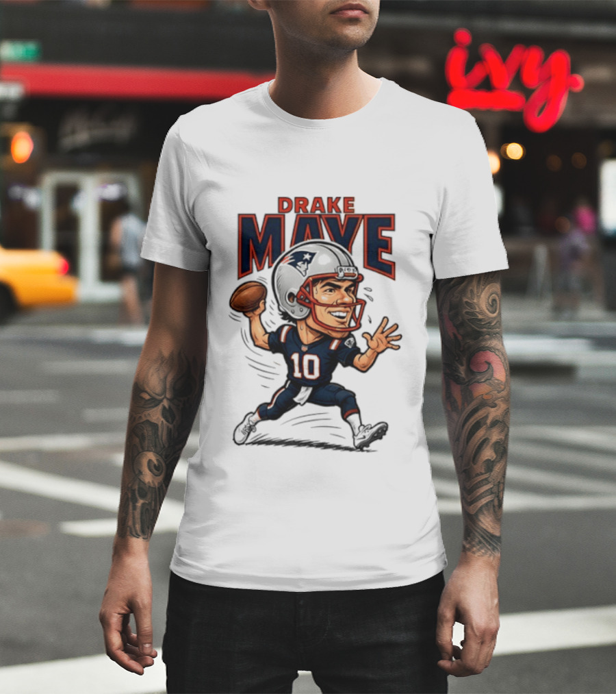 Drake Maye Football Caricature 10 Quarterback T-Shirt