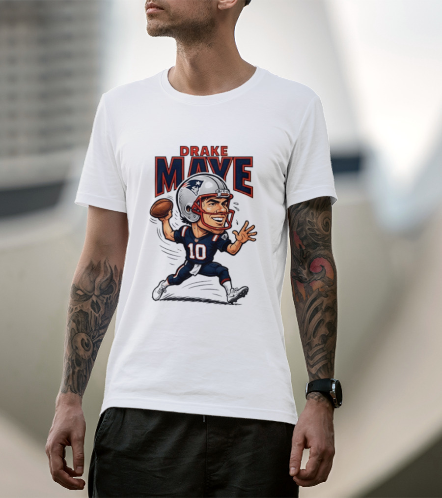 Drake Maye Football Caricature 10 Quarterback T-Shirt