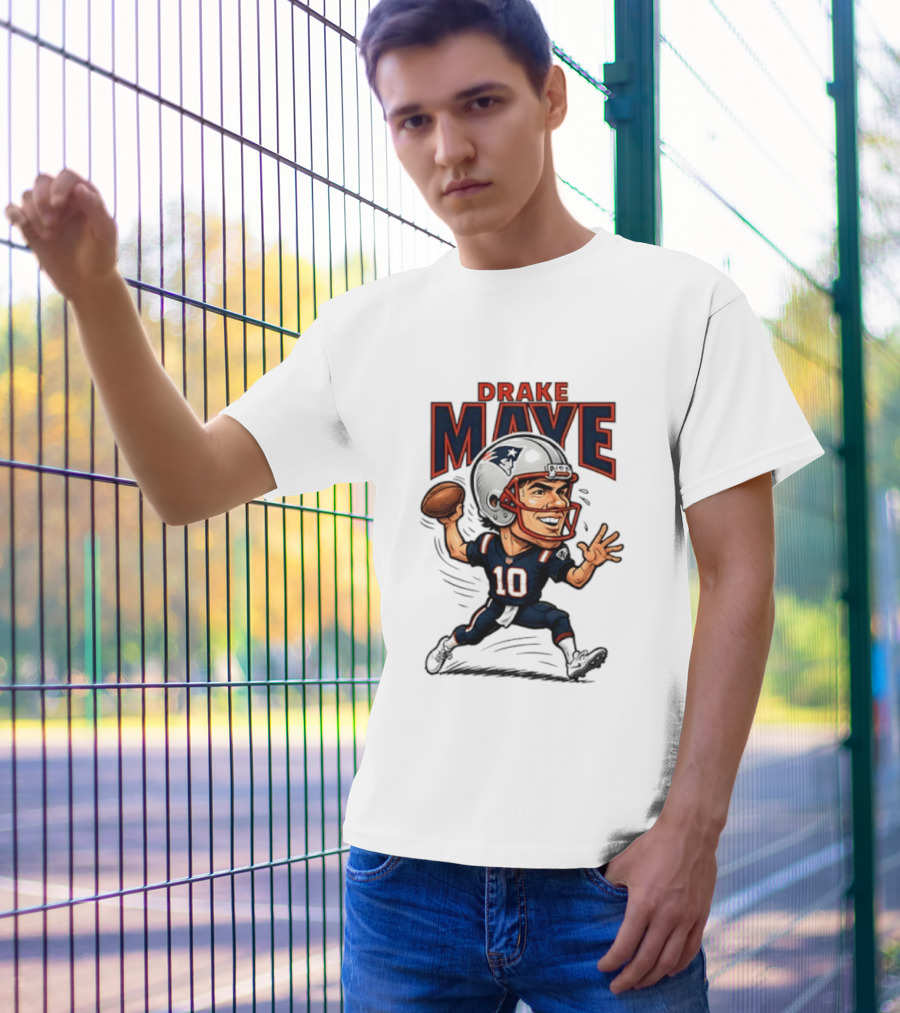 Drake Maye Football Caricature 10 Quarterback T-Shirt