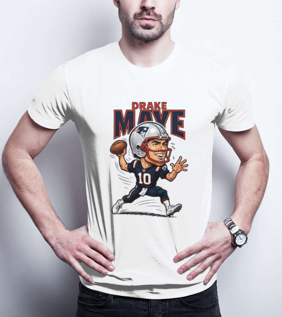 Drake Maye Football Caricature 10 Quarterback T-Shirt