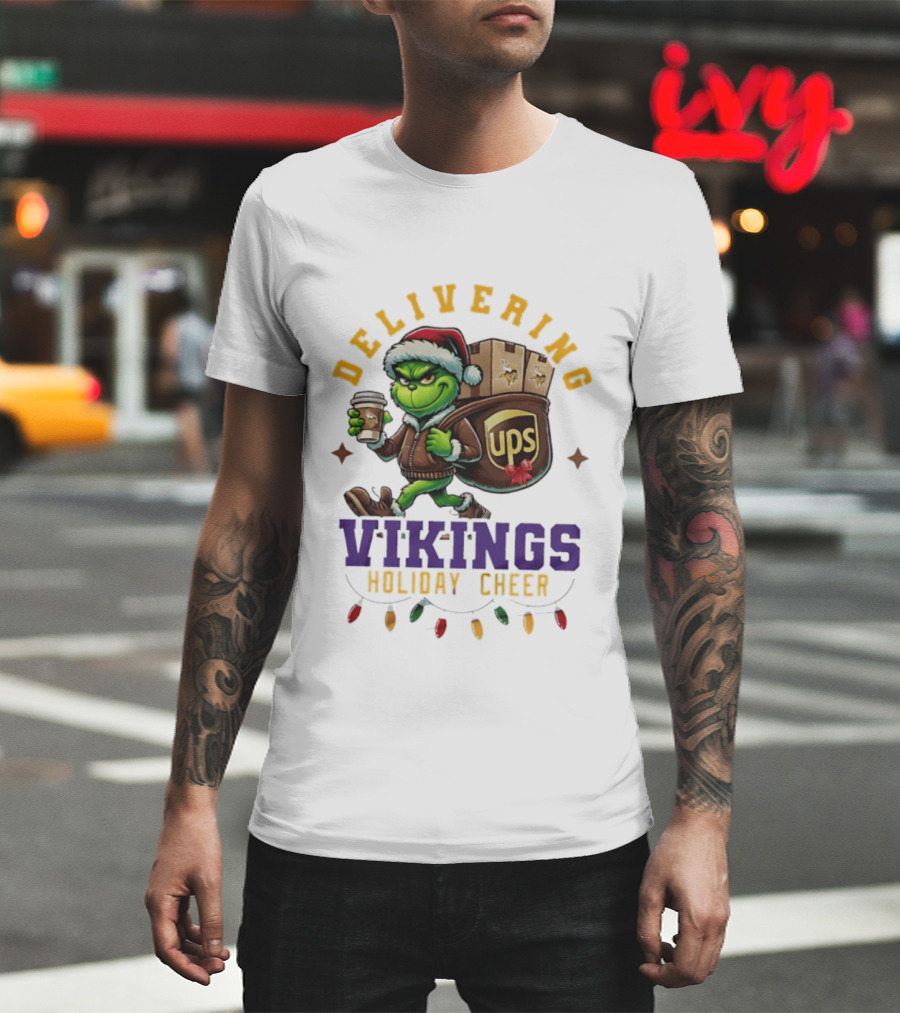 Delivering Vikings Holiday Cheer Grinch UPS Christmas T-Shirt