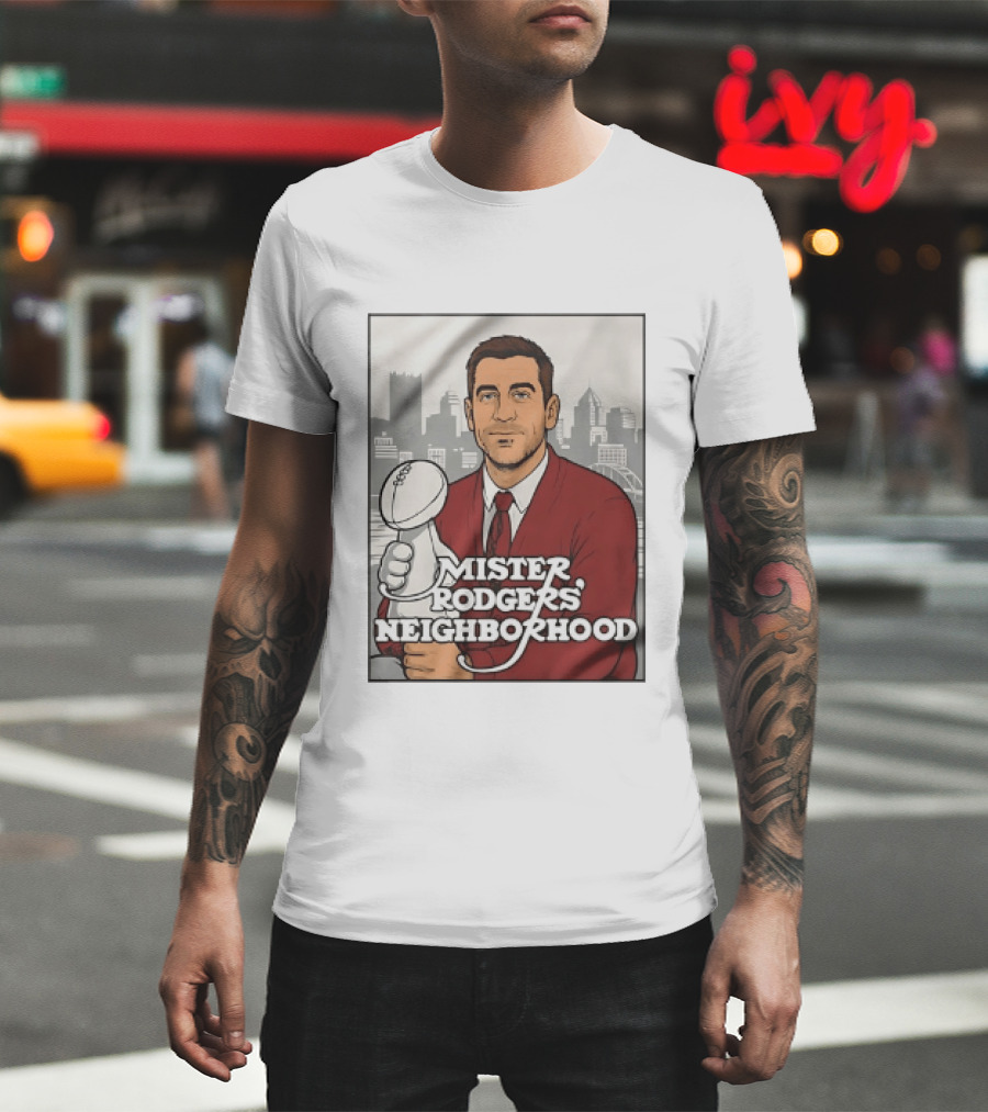 Mister Rodgers Neighborhood Aaron Rodgers Pittsburgh Skyline T-Shirt