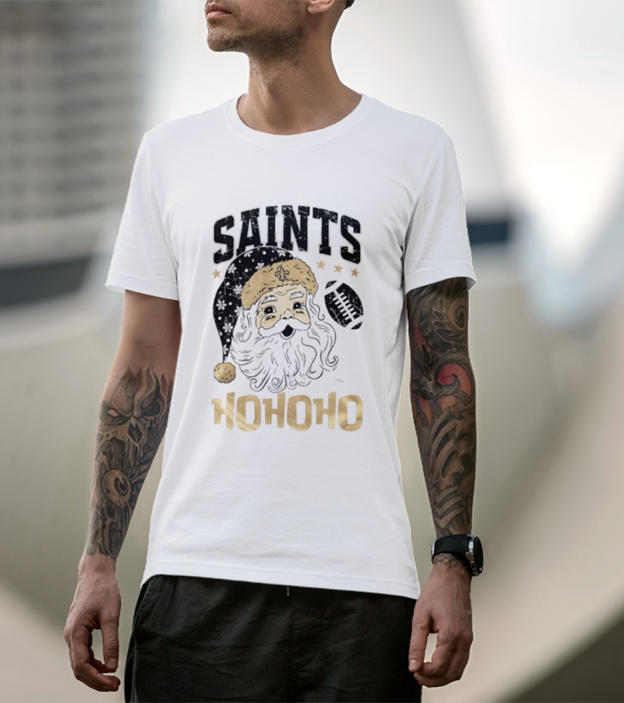 New Orleans Saints Santa Claus Ho Ho Ho Merry Christmas Football T-Shirt