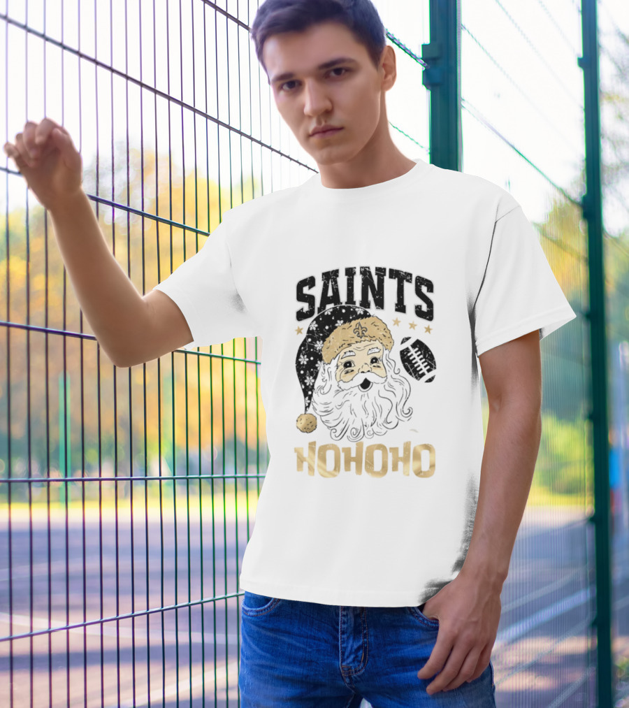 New Orleans Saints Santa Claus Ho Ho Ho Merry Christmas Football T-Shirt