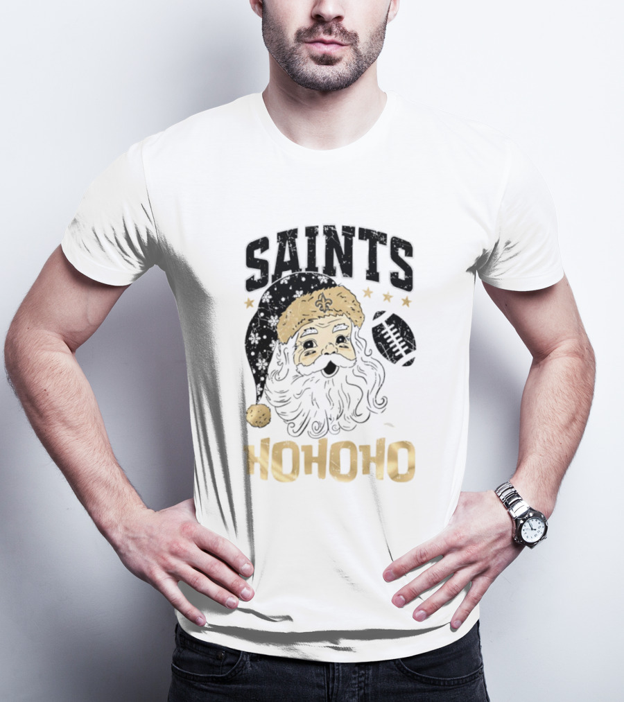 New Orleans Saints Santa Claus Ho Ho Ho Merry Christmas Football T-Shirt