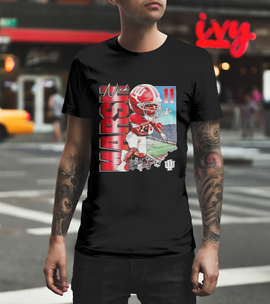 Nick Marsh Indiana Hoosiers Football Caricature 11 Stadium Scene T-Shirt