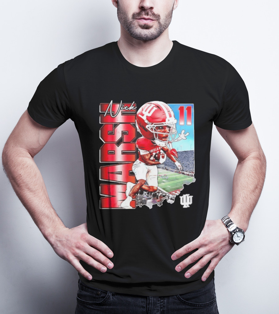Nick Marsh Indiana Hoosiers Football Caricature 11 Stadium Scene T-Shirt