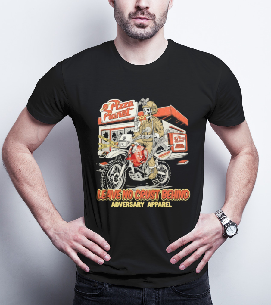 Pizza Planet Tactical Operations Department Funny Motorcycle Leave No Crust Behind T-Shirt