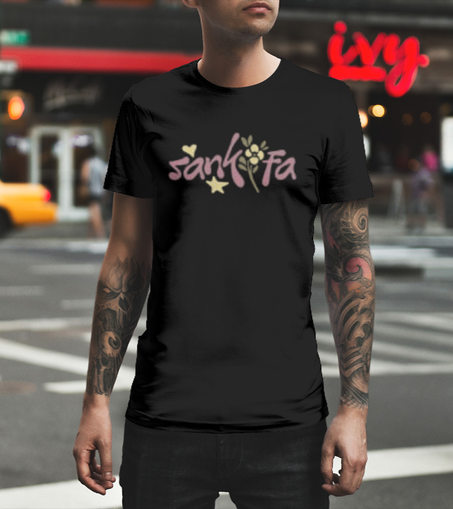 Sankofa Redveil Store Decorative Floral Text With Yellow Hearts And Flowers T-Shirt