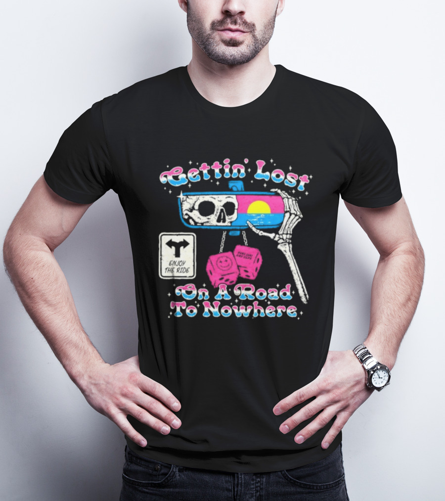 Gettin' Lost On A Road To Nowhere Skeleton Sunset Boss Dog Dept T-Shirt