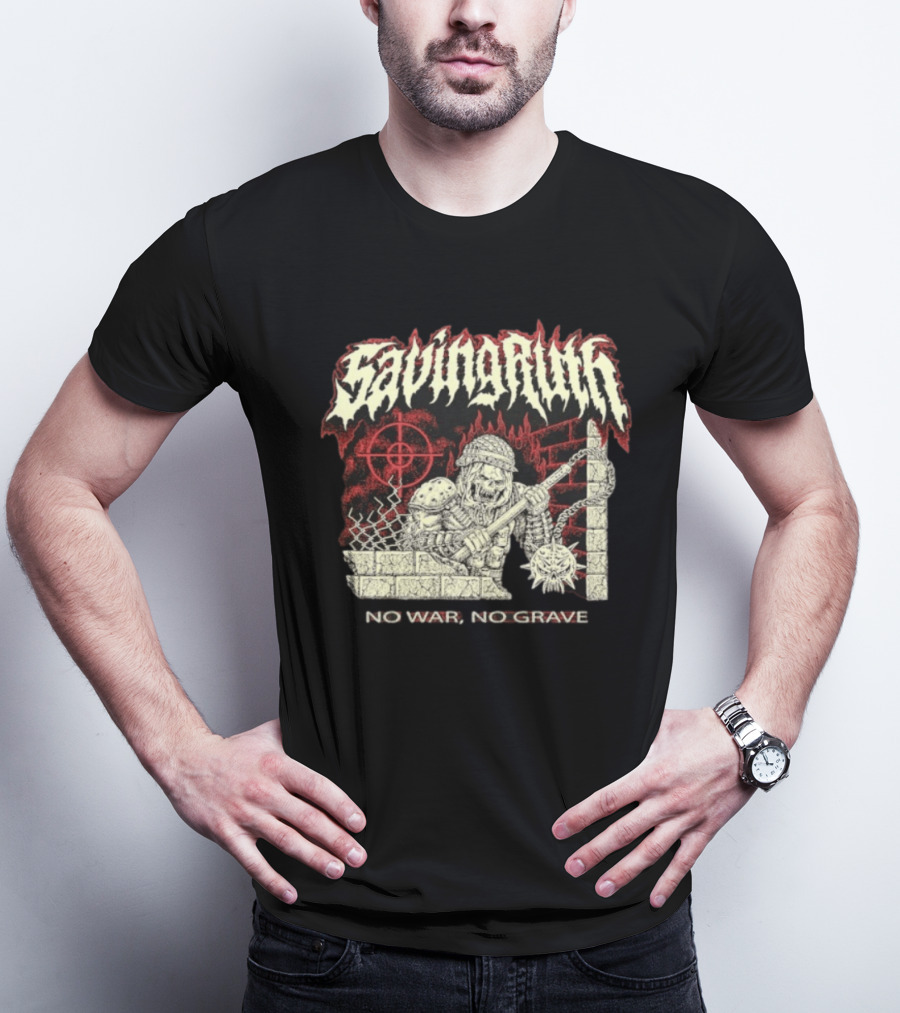 Saving Ruin No War No Grave Death Metal Medieval Warrior Skeleton T-Shirt