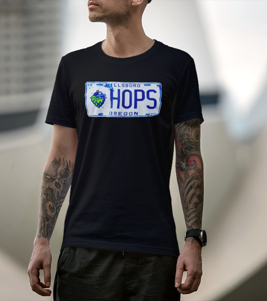 Hillsboro Hops Oregon License Plate Style With Hop Cone T-Shirt