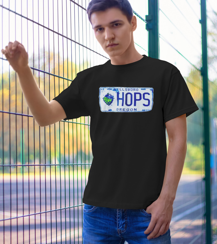 Hillsboro Hops Oregon License Plate Style With Hop Cone T-Shirt