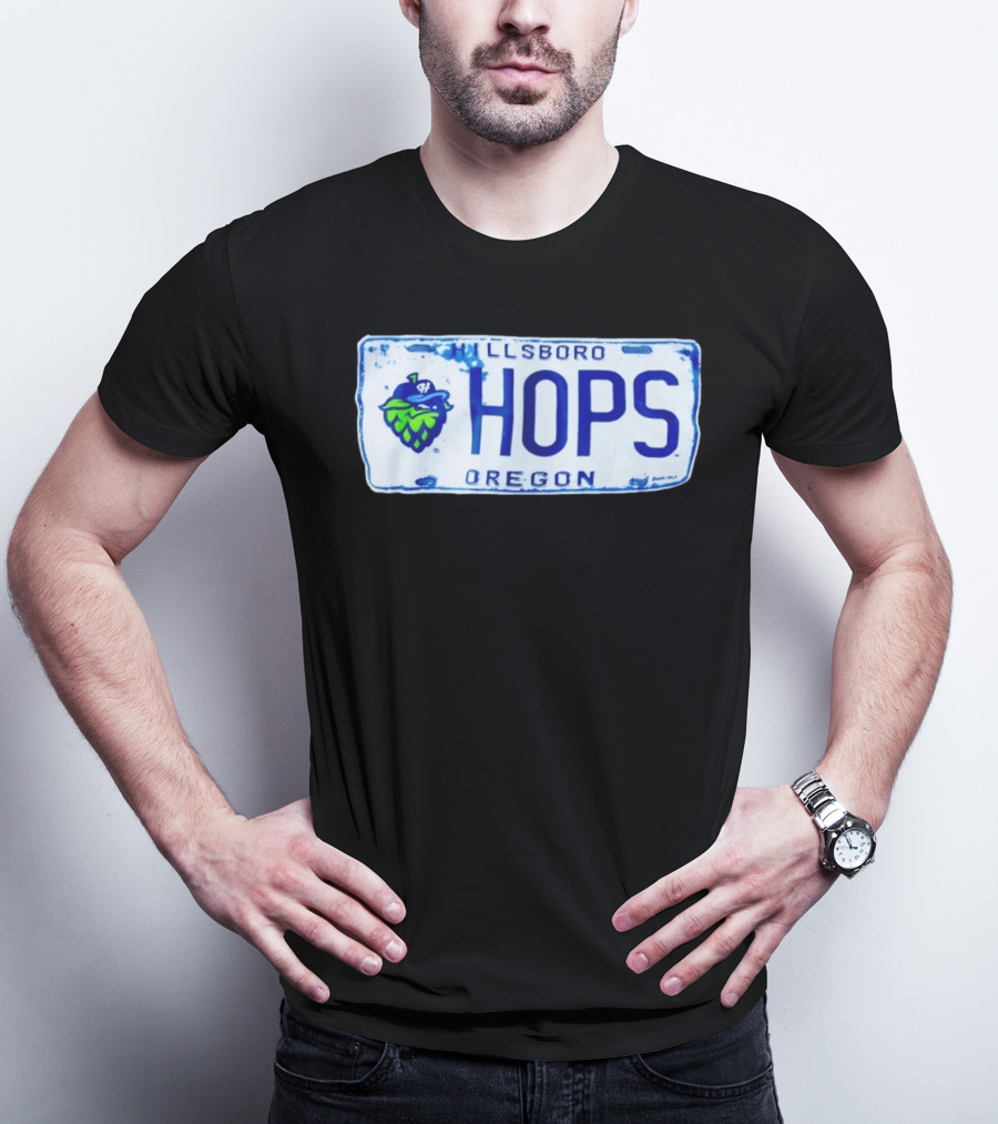 Hillsboro Hops Oregon License Plate Style With Hop Cone T-Shirt