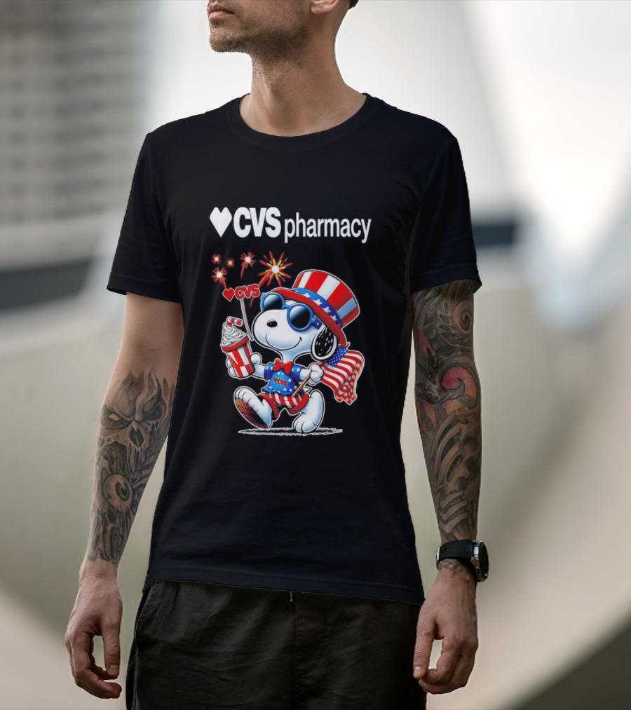 Snoopy CVS Pharmacy America 1776 2026 250th Anniversary Celebration With Fireworks And Flag T-Shirt