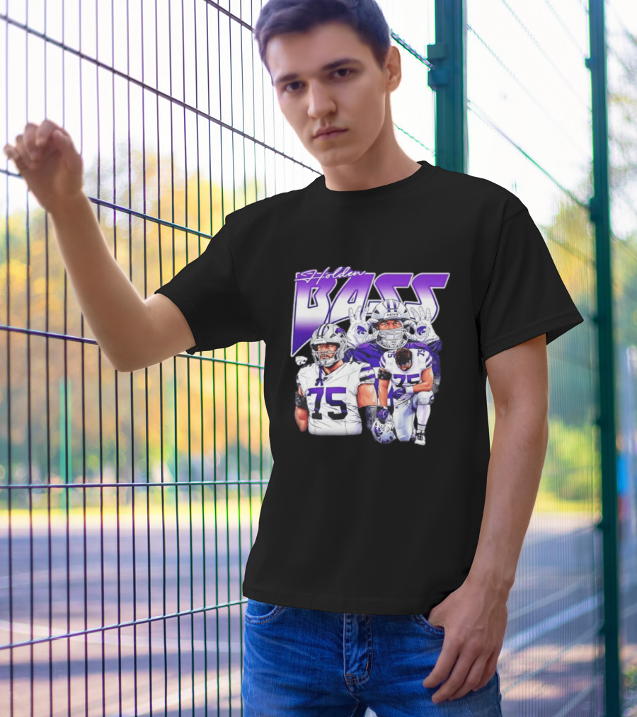 Holden Bass 75 Kansas State Wildcats NCAA Football Player T-Shirt