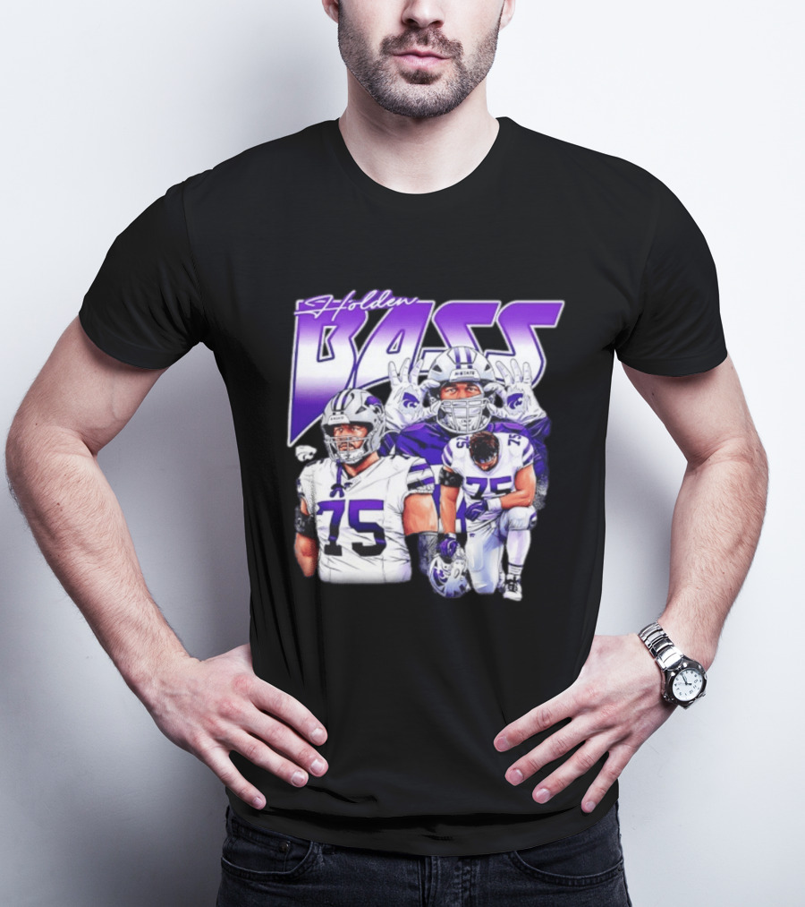 Holden Bass 75 Kansas State Wildcats NCAA Football Player T-Shirt