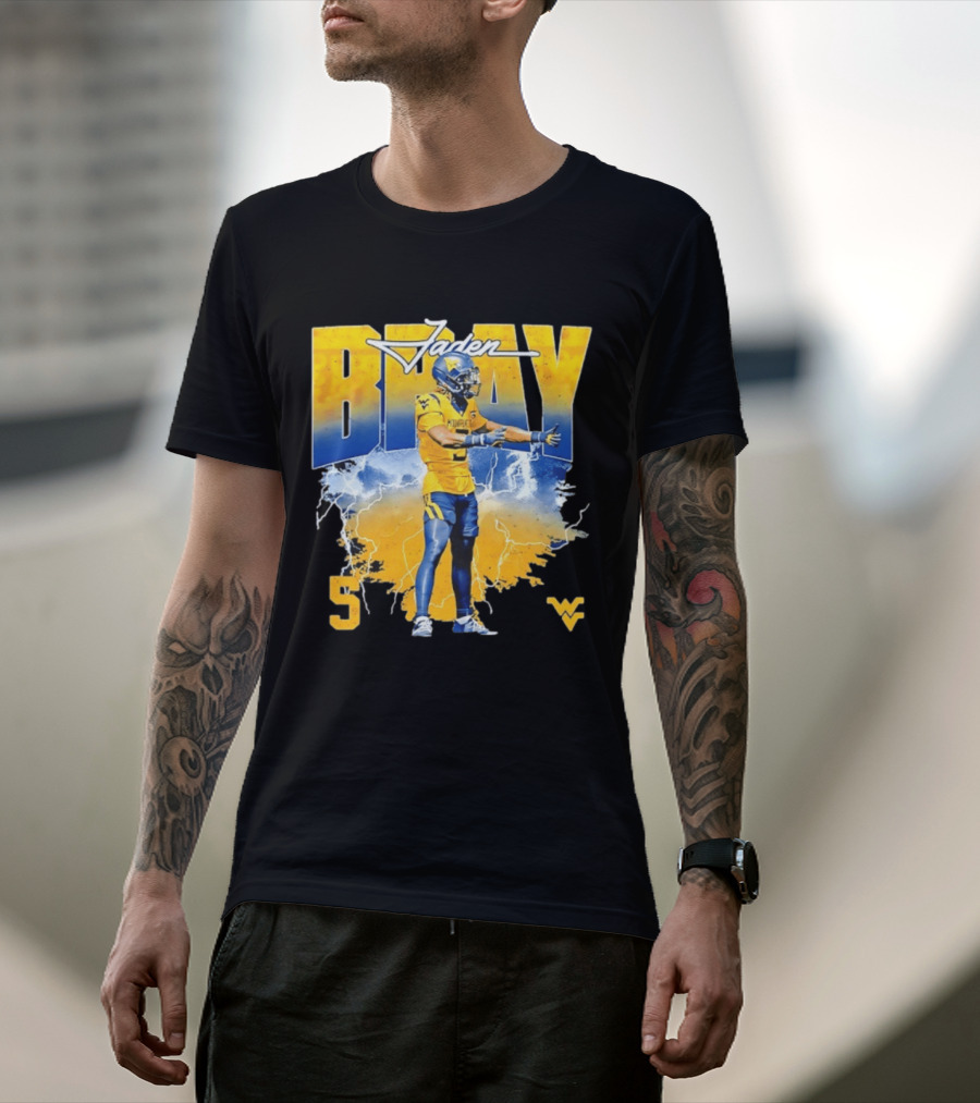 Jaden Bray 5 West Virginia Football NCAA Player WVU Mountaineers T-Shirt