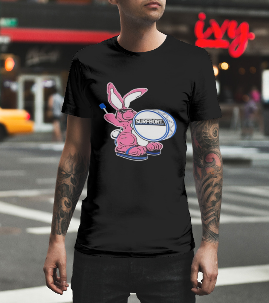 Surfbort Pink Bunny Drummer With Drumsticks And Bass Drum T-Shirt