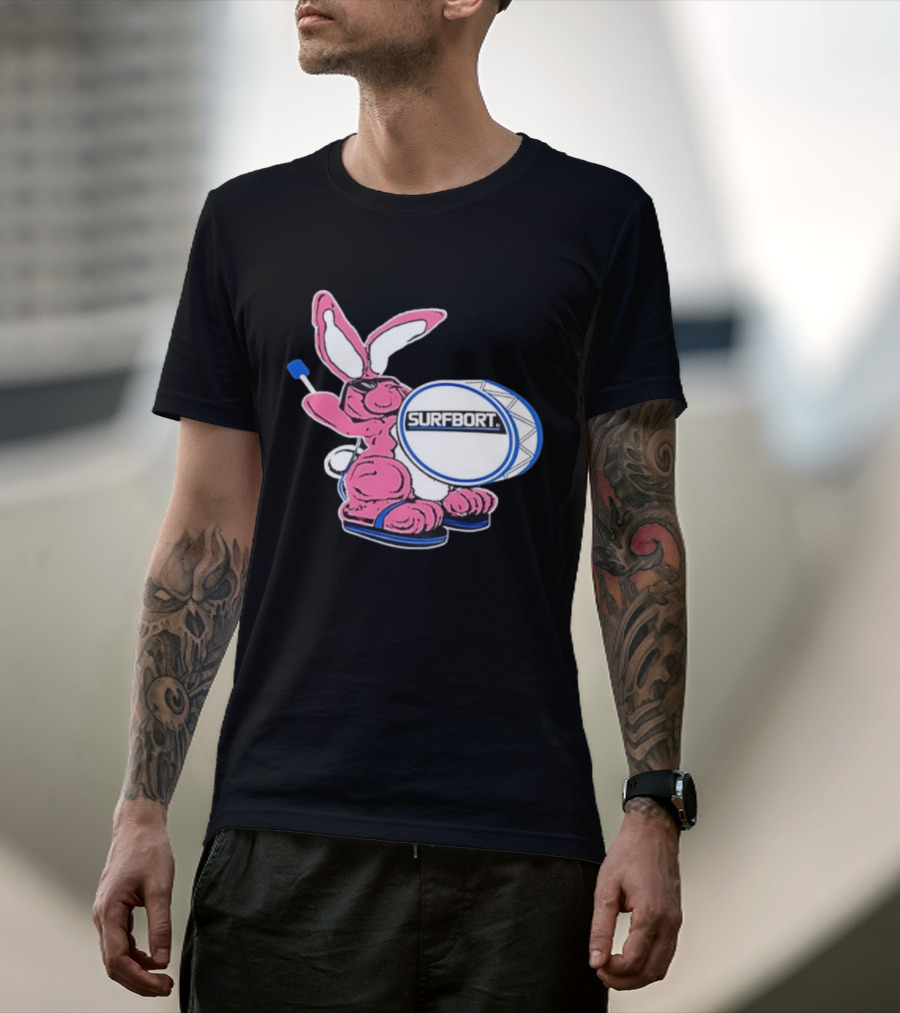 Surfbort Pink Bunny Drummer With Drumsticks And Bass Drum T-Shirt