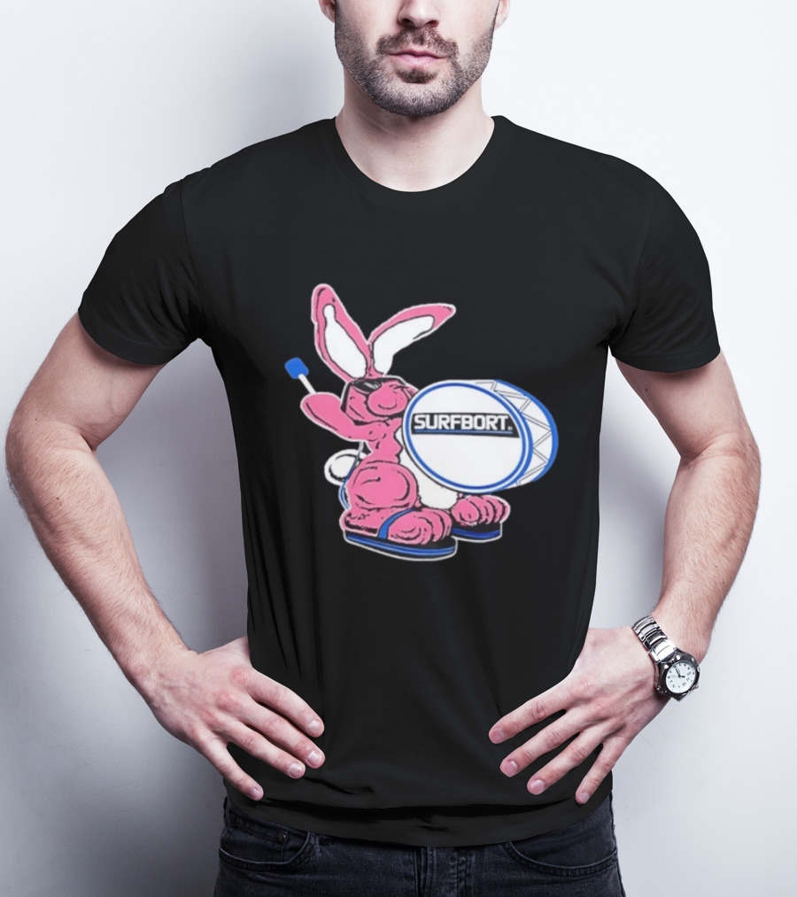 Surfbort Pink Bunny Drummer With Drumsticks And Bass Drum T-Shirt