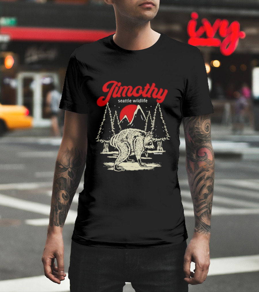 Jimothy Seattle Wildlife Raccoon Forest Moon Scene T-Shirt