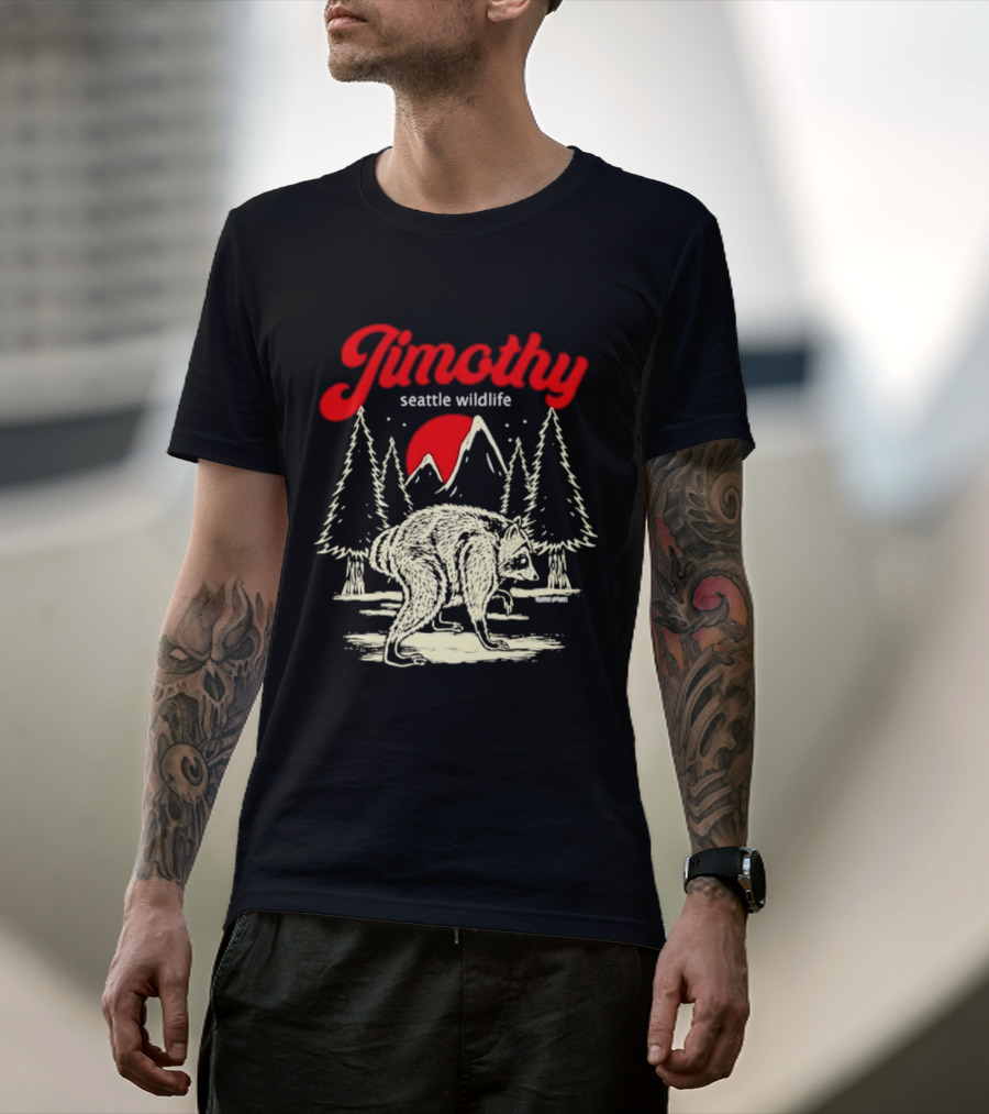 Jimothy Seattle Wildlife Raccoon Forest Moon Scene T-Shirt