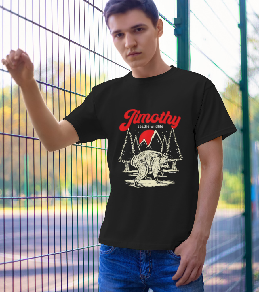 Jimothy Seattle Wildlife Raccoon Forest Moon Scene T-Shirt