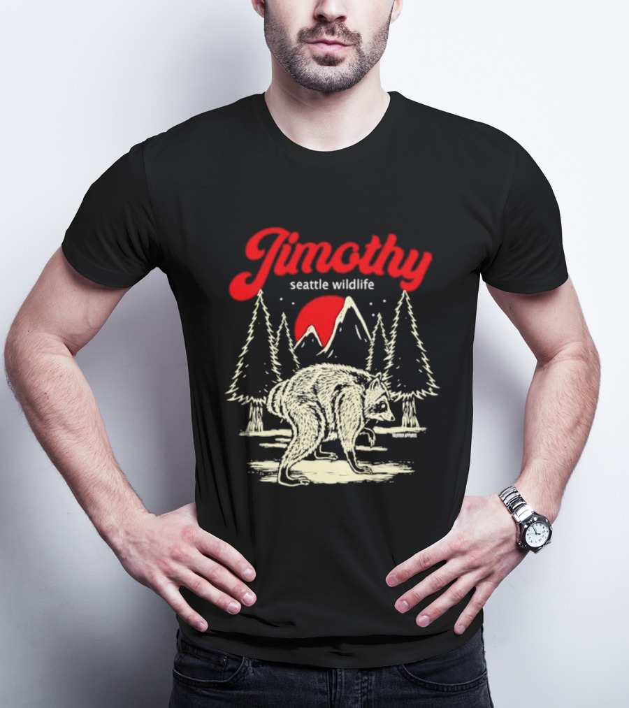 Jimothy Seattle Wildlife Raccoon Forest Moon Scene T-Shirt