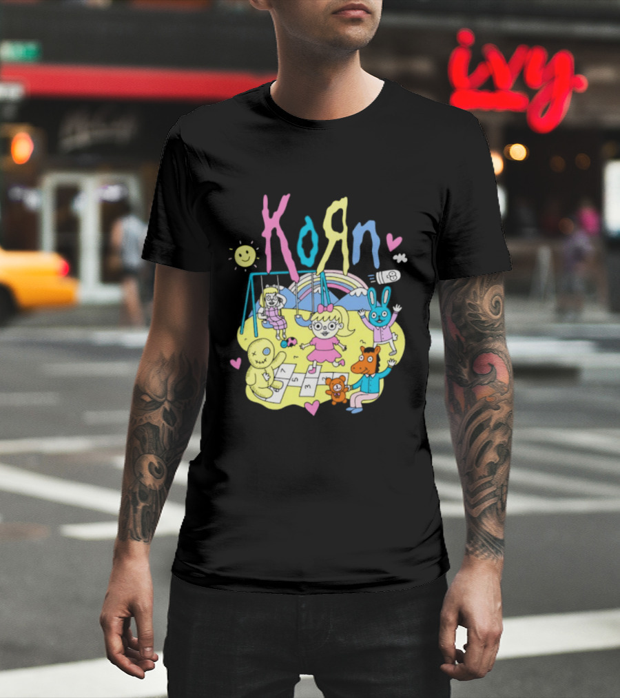 Korn Playground Cartoon Pastel Nu Metal Band T-Shirt