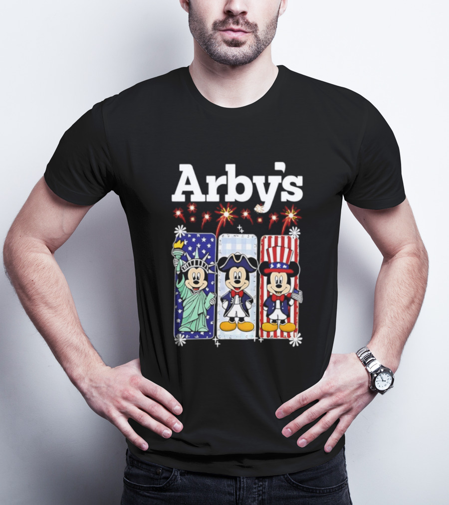 Arby's Mickey Mouse America 250th Anniversary Celebration With Statue Of Liberty And Uncle Sam Styles T-Shirt