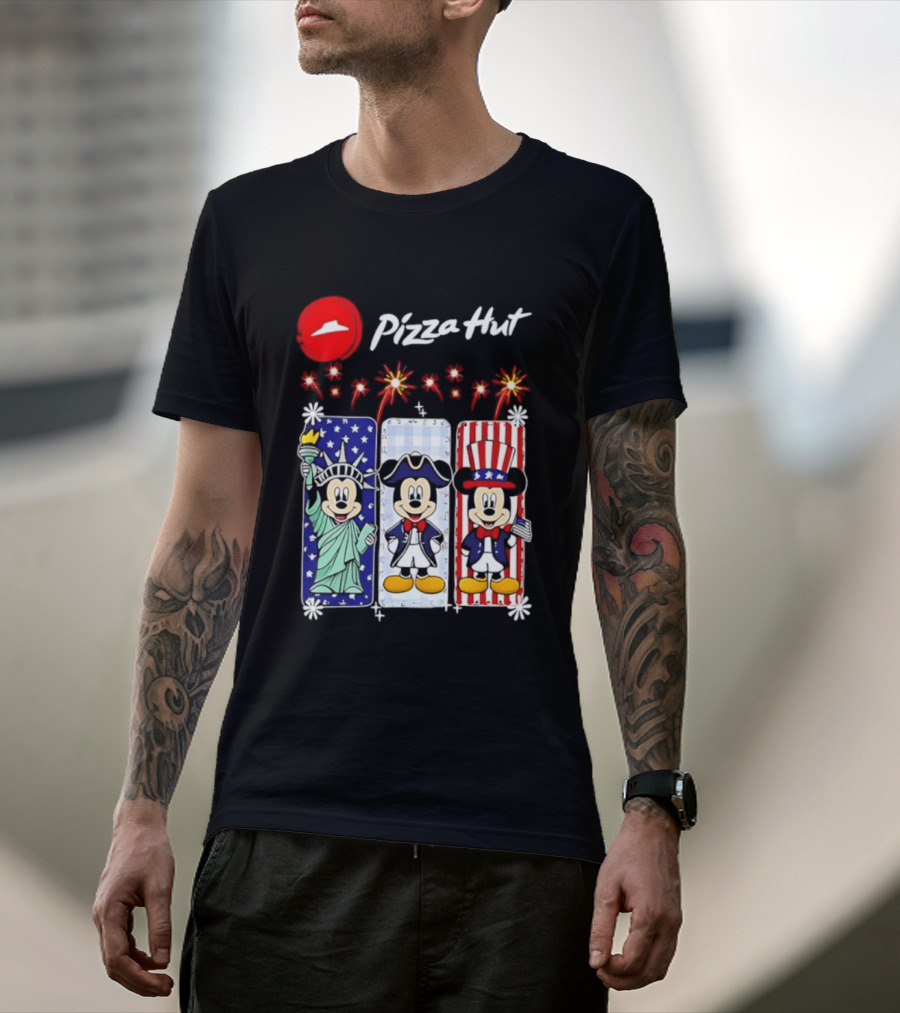 Mickey Mouse Pizza Hut America 250th Anniversary Celebration Statue Of Liberty Uncle Sam Patriotic T-Shirt