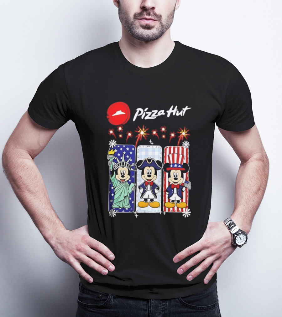 Mickey Mouse Pizza Hut America 250th Anniversary Celebration Statue Of Liberty Uncle Sam Patriotic T-Shirt