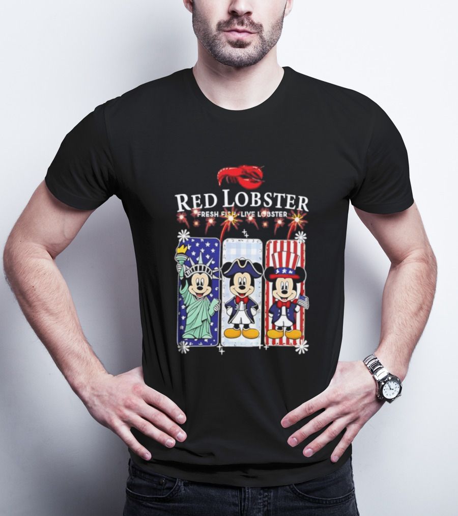 Red Lobster Mickey Mouse America 250th Anniversary Celebration Liberty George Washington Uncle Sam T-Shirt