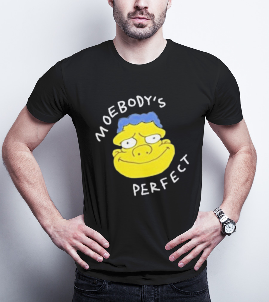 Moebody's Perfect Yellow Cartoon Face With Blue Hair Smirk T-Shirt