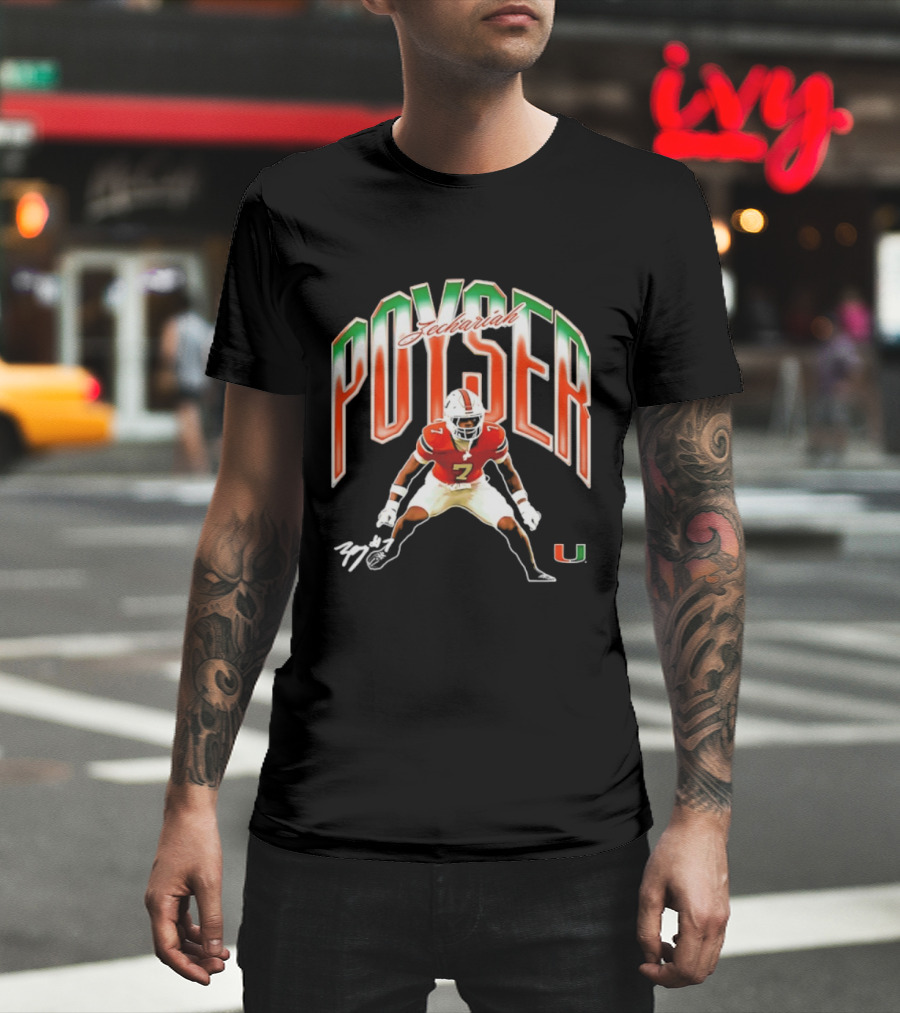Zechariah Poyser Miami Hurricanes NCAA Football Player 7 UM T-Shirt