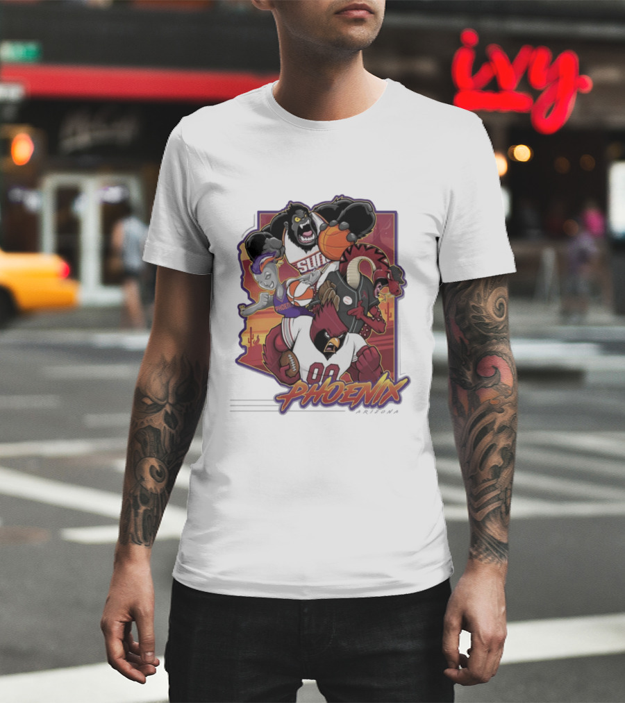 Phoenix Suns Gorilla Coyotes Snake Cardinals Bird Mascots Collage T-Shirt