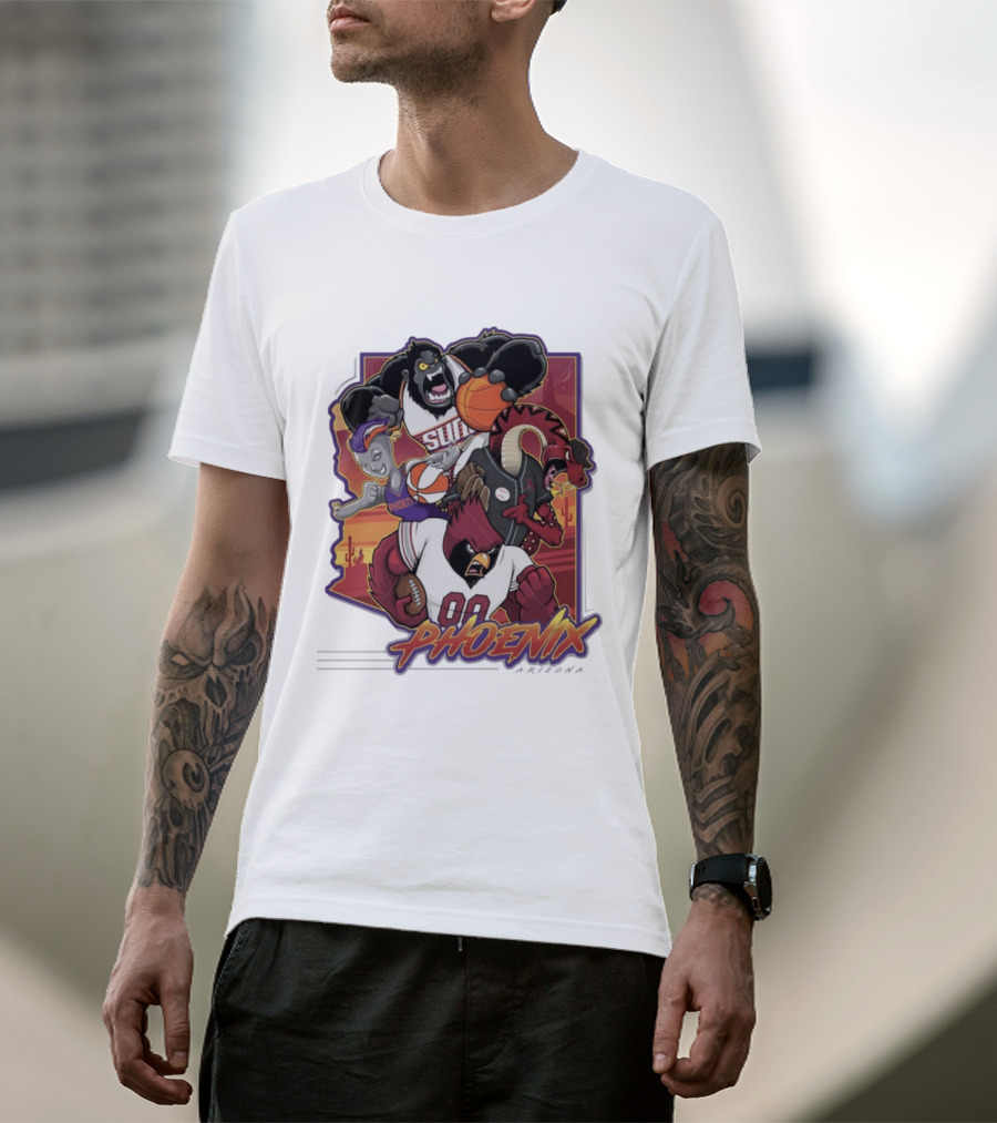 Phoenix Suns Gorilla Coyotes Snake Cardinals Bird Mascots Collage T-Shirt