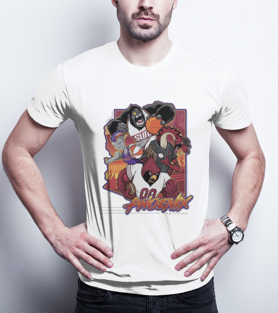 Phoenix Suns Gorilla Coyotes Snake Cardinals Bird Mascots Collage T-Shirt