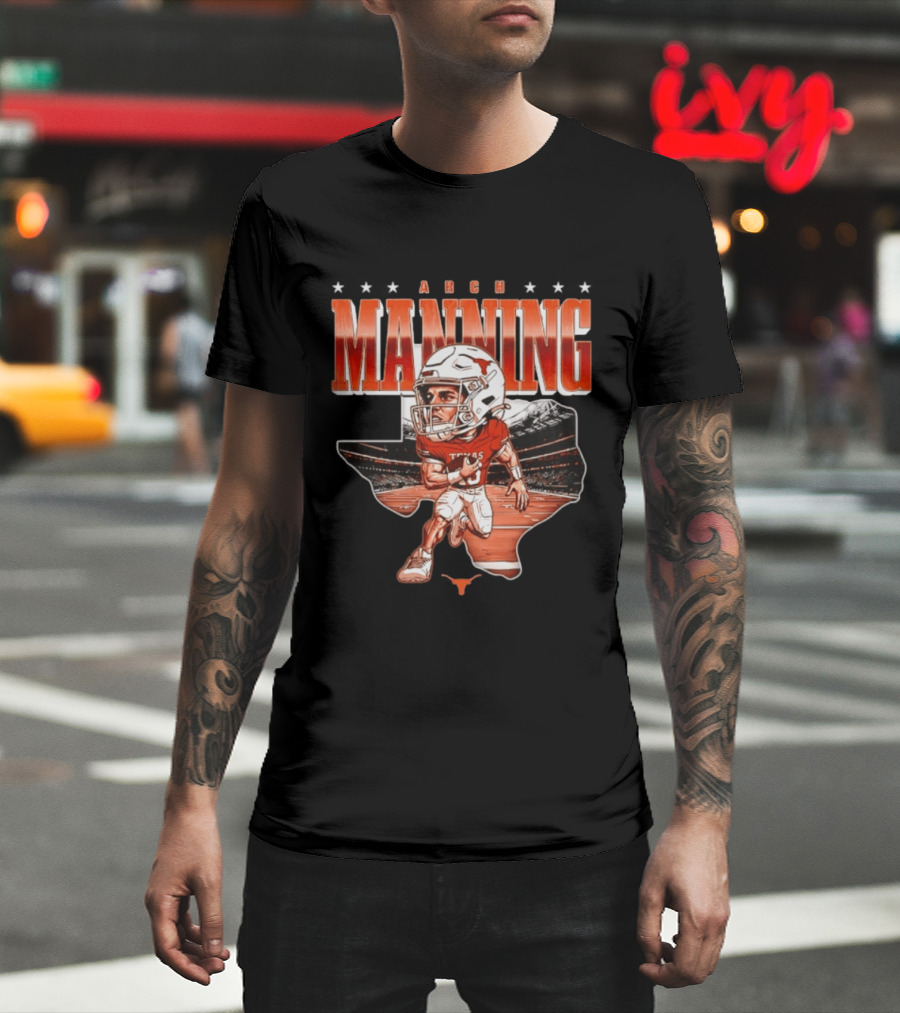 Arch Manning 16 Texas Longhorns NCAA Football Caricature Texas Stadium T-Shirt